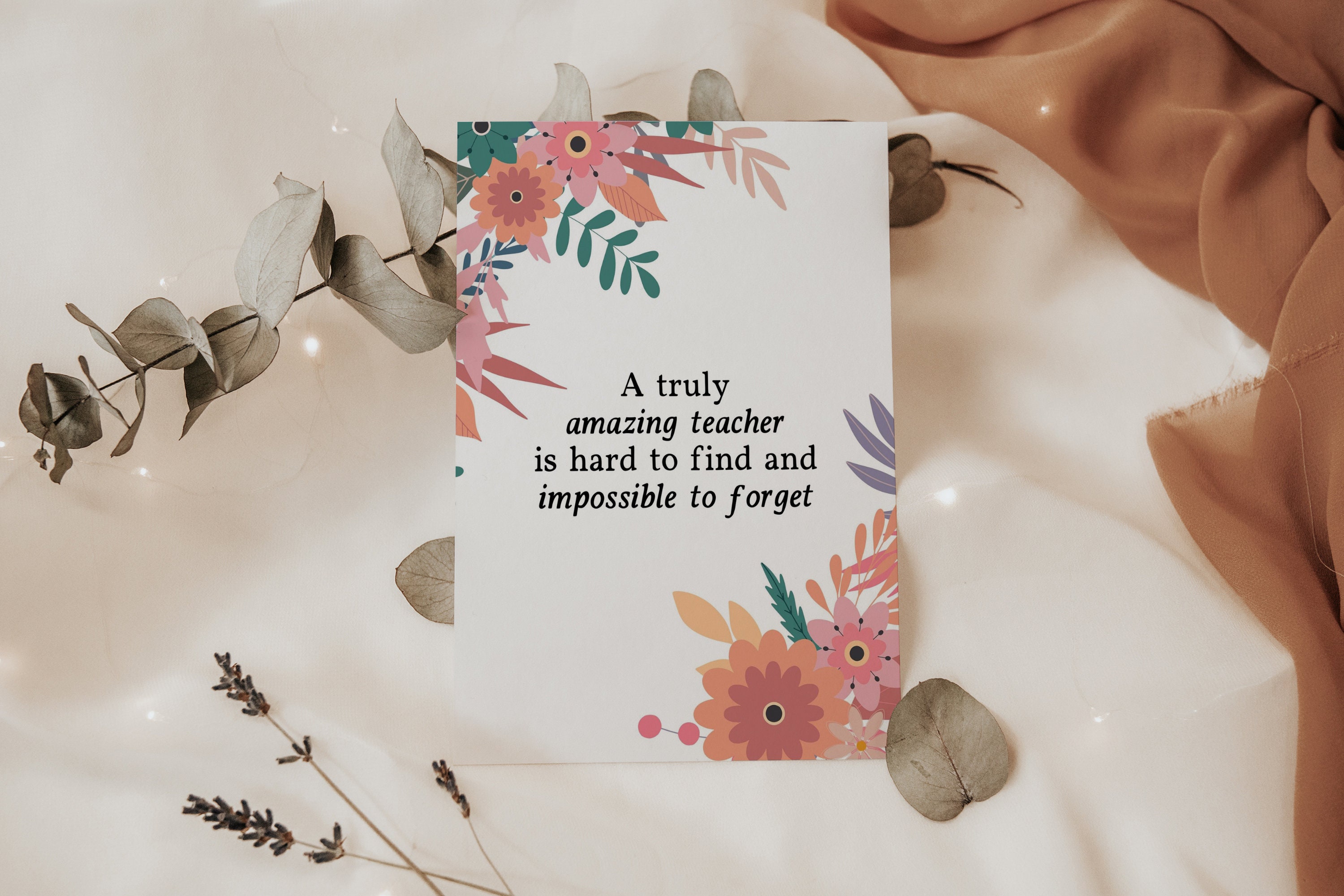 Floral Teachers Day Card Printable Gift for Teacher World Teachers Day ...