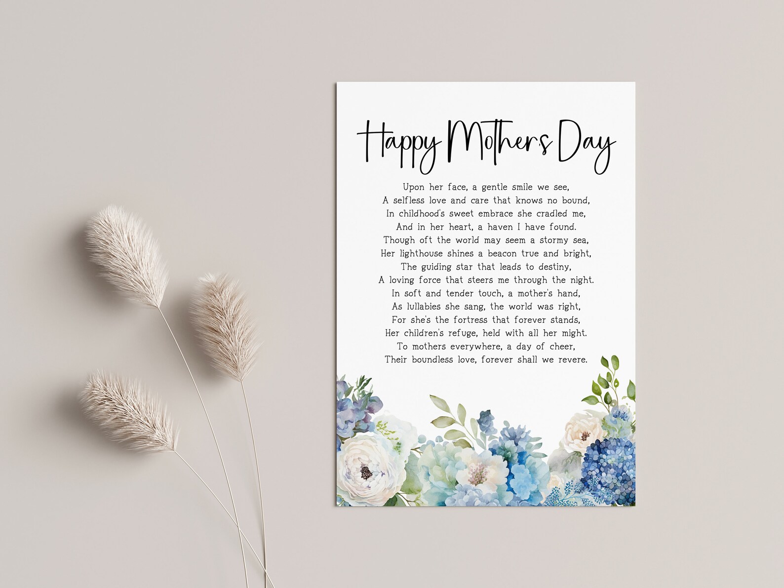 Mother's Day Poem Card | Printable Mother's Day Floral Card PDF | Card ...