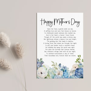 Mother's Day Poem Card | Printable Mother's Day Floral Card PDF | Card ...