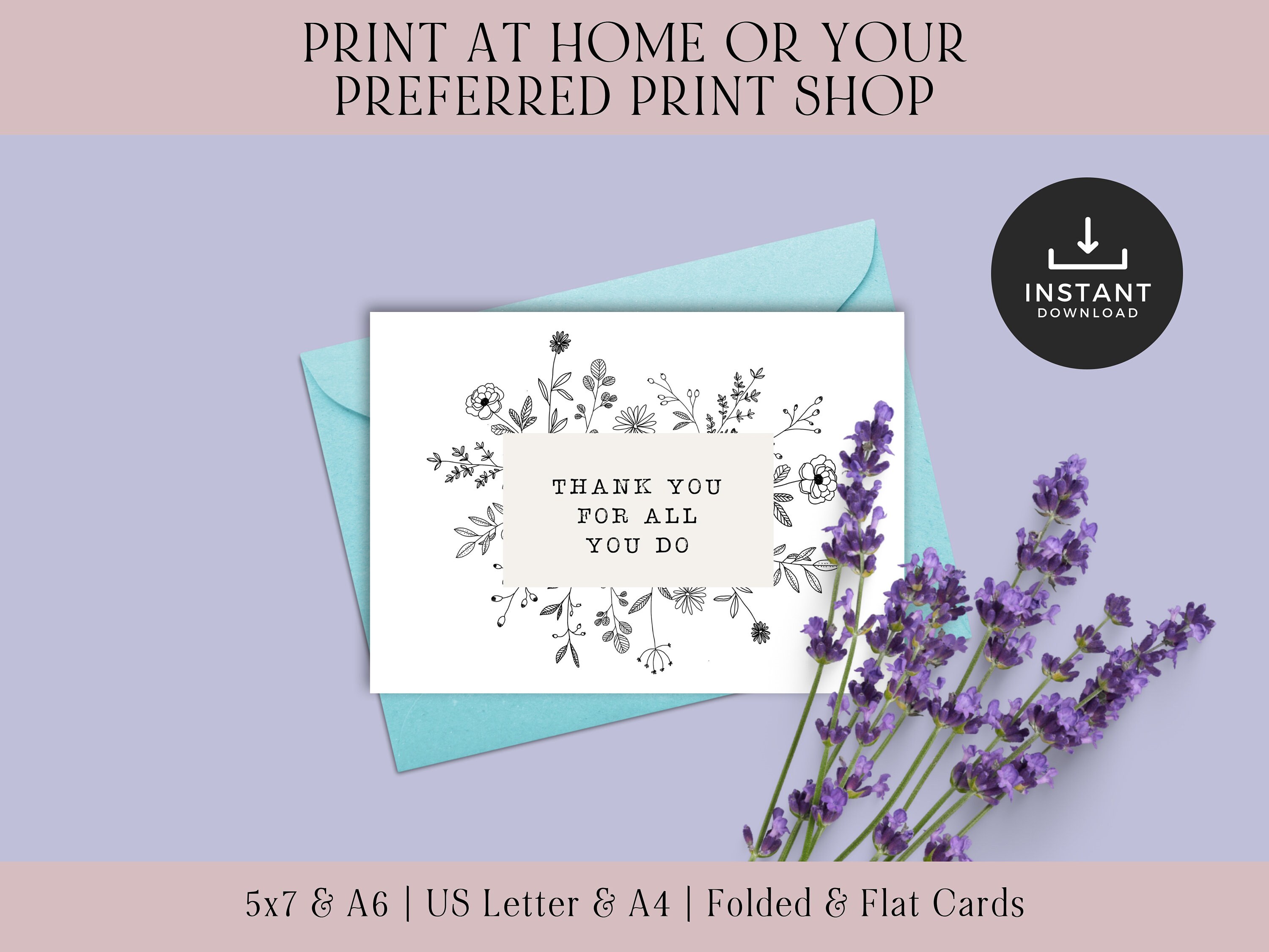 Digital Downloads Thank You Card | Printable Thank You Card PDF | Print ...