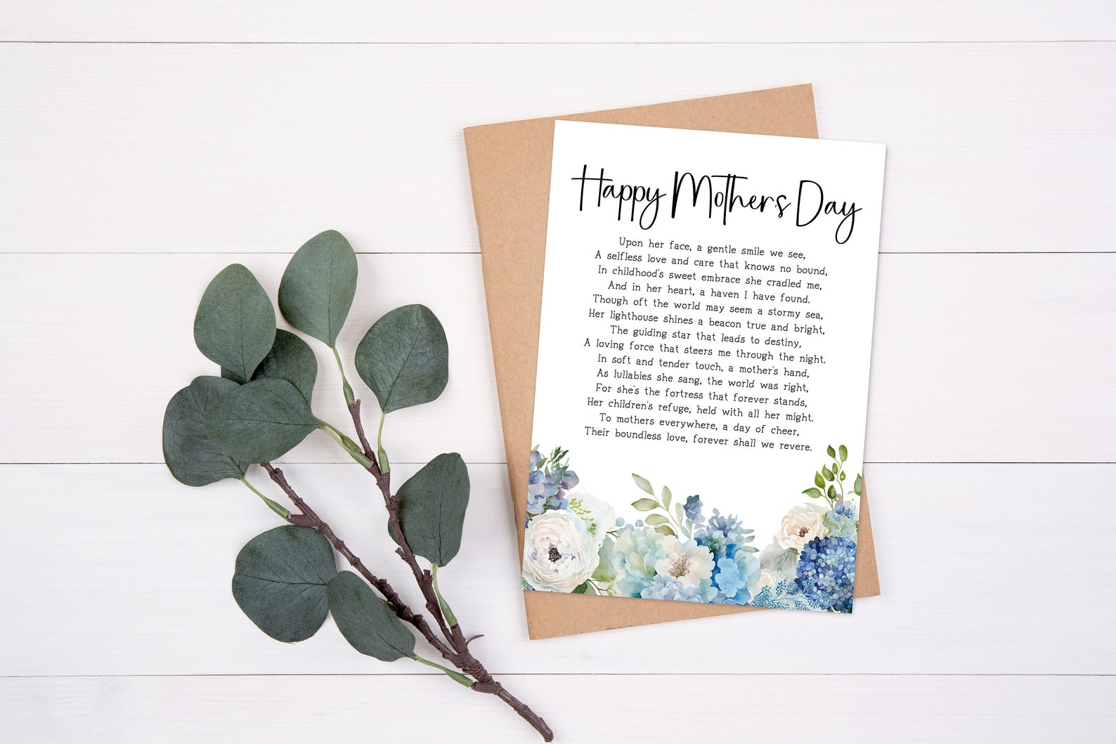 Mother's Day Poem Card Printable Mother's Day Floral Card PDF Card for ...