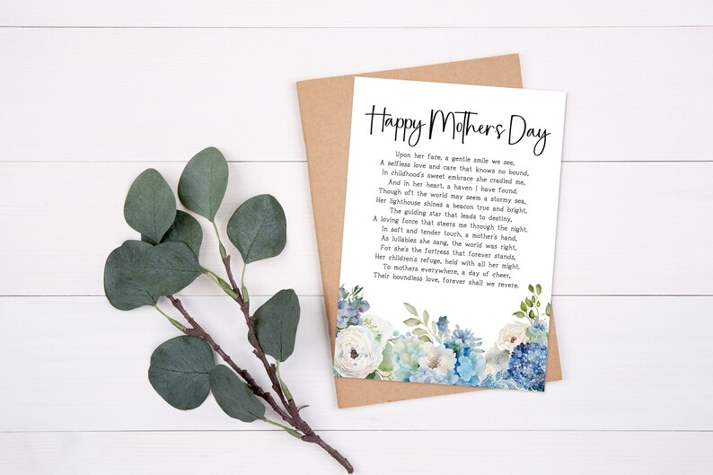 Mother's Day Poem Card | Printable Mother's Day Floral Card PDF | Card ...
