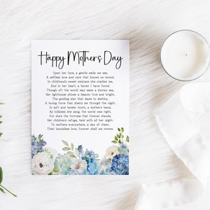 Mother's Day Poem Card | Printable Mother's Day Floral Card PDF | Card ...