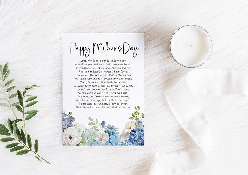 Mother's Day Poem Card | Printable Mother's Day Floral Card PDF | Card ...