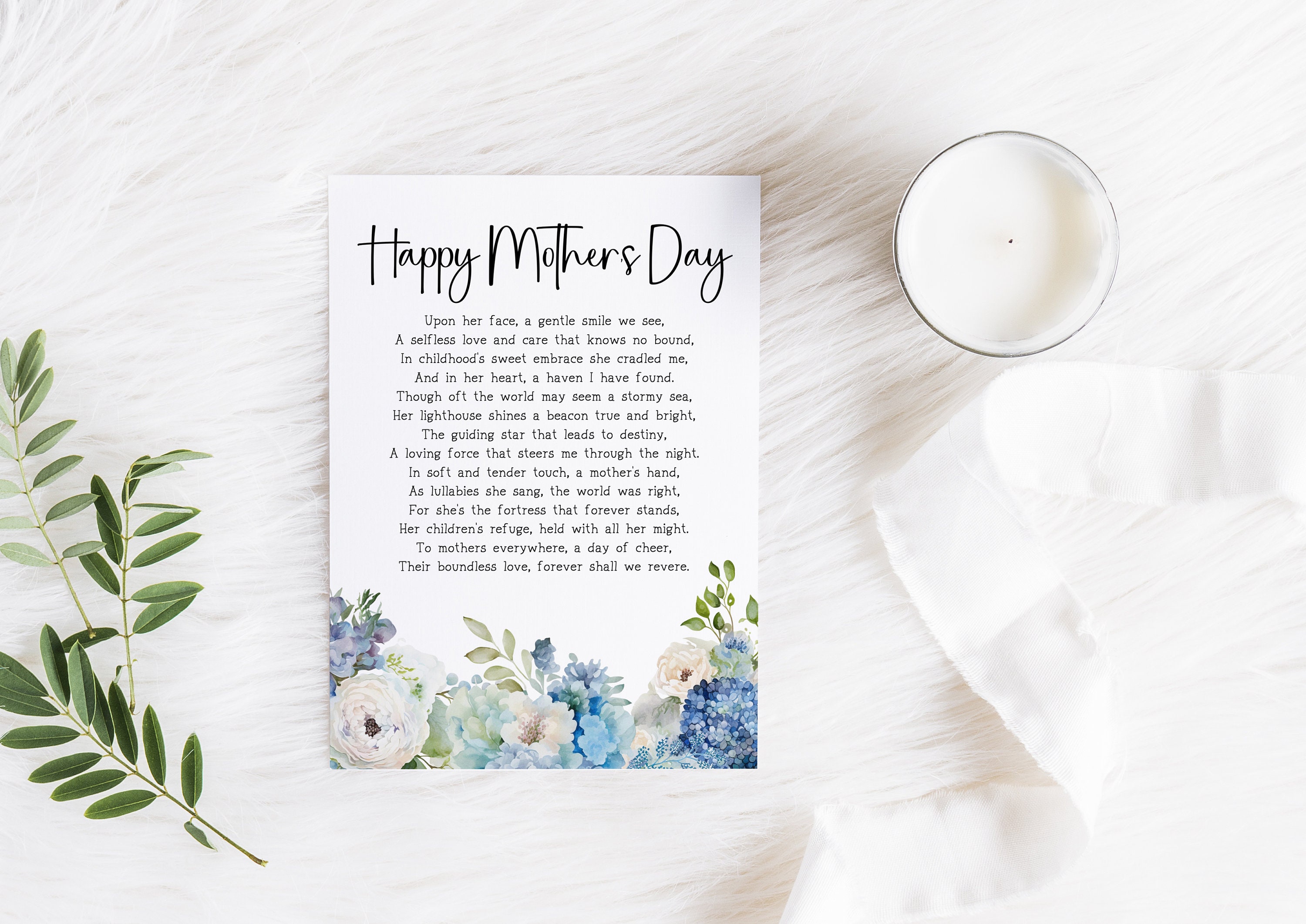 Mother's Day Poem Card Printable Mother's Day Floral Card PDF Card for ...