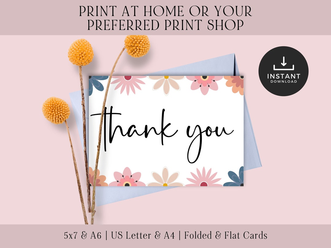 Thank You Cards Downloadable| Printable Thank You Card PDF | Print and ...