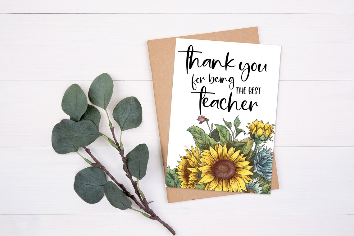 Teachers Day Card Sunflowers Printable Card for Teacher - Etsy