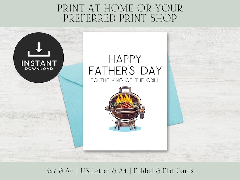 Printable Father's Day Card Funny | Grilling Father's Day Card | King ...