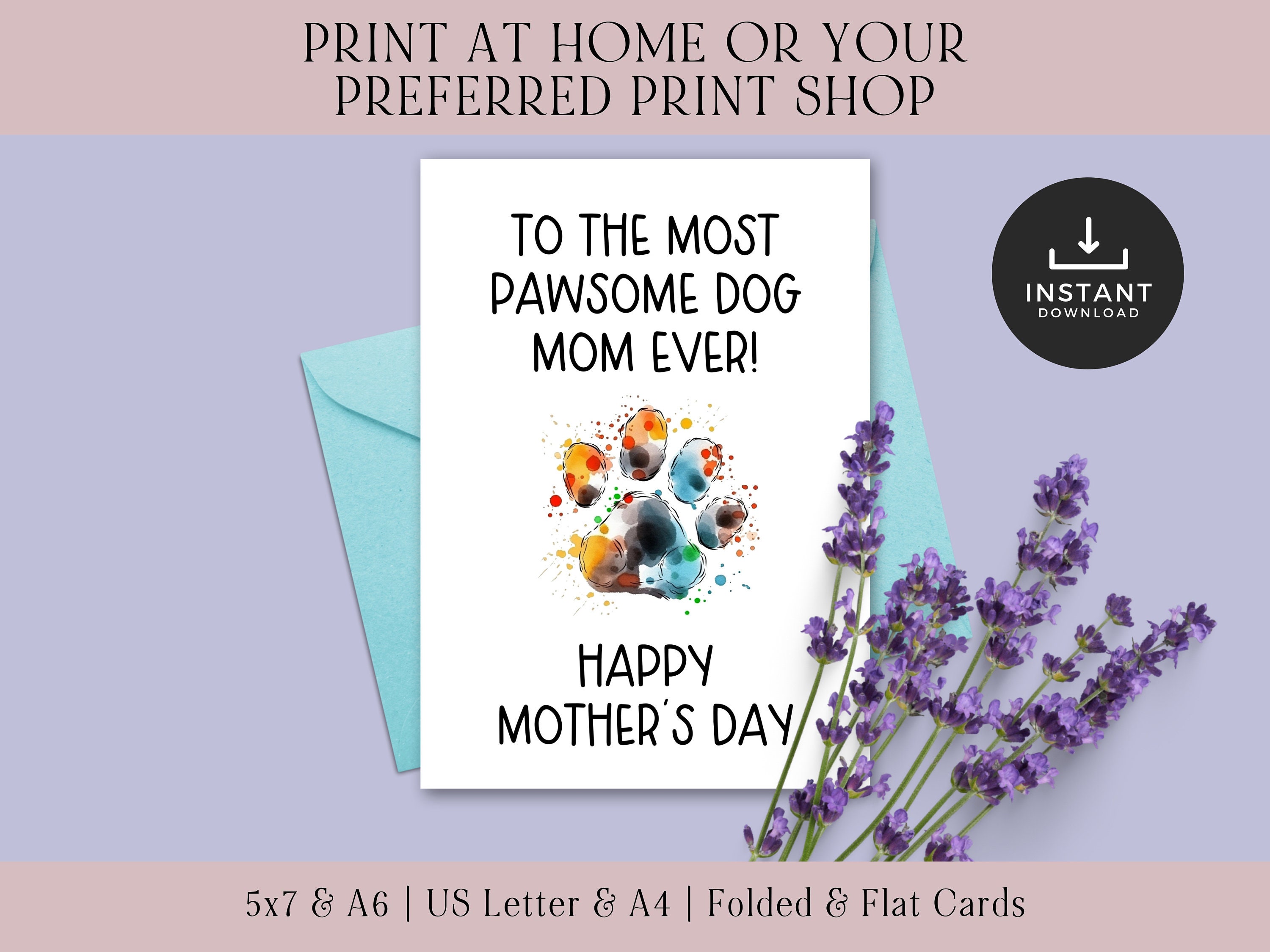 Cute Pawsome Mother's Day Card | Mothers Day Card Dog | Printable ...