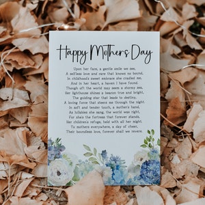 Mother's Day Poem Card | Printable Mother's Day Floral Card PDF | Card ...