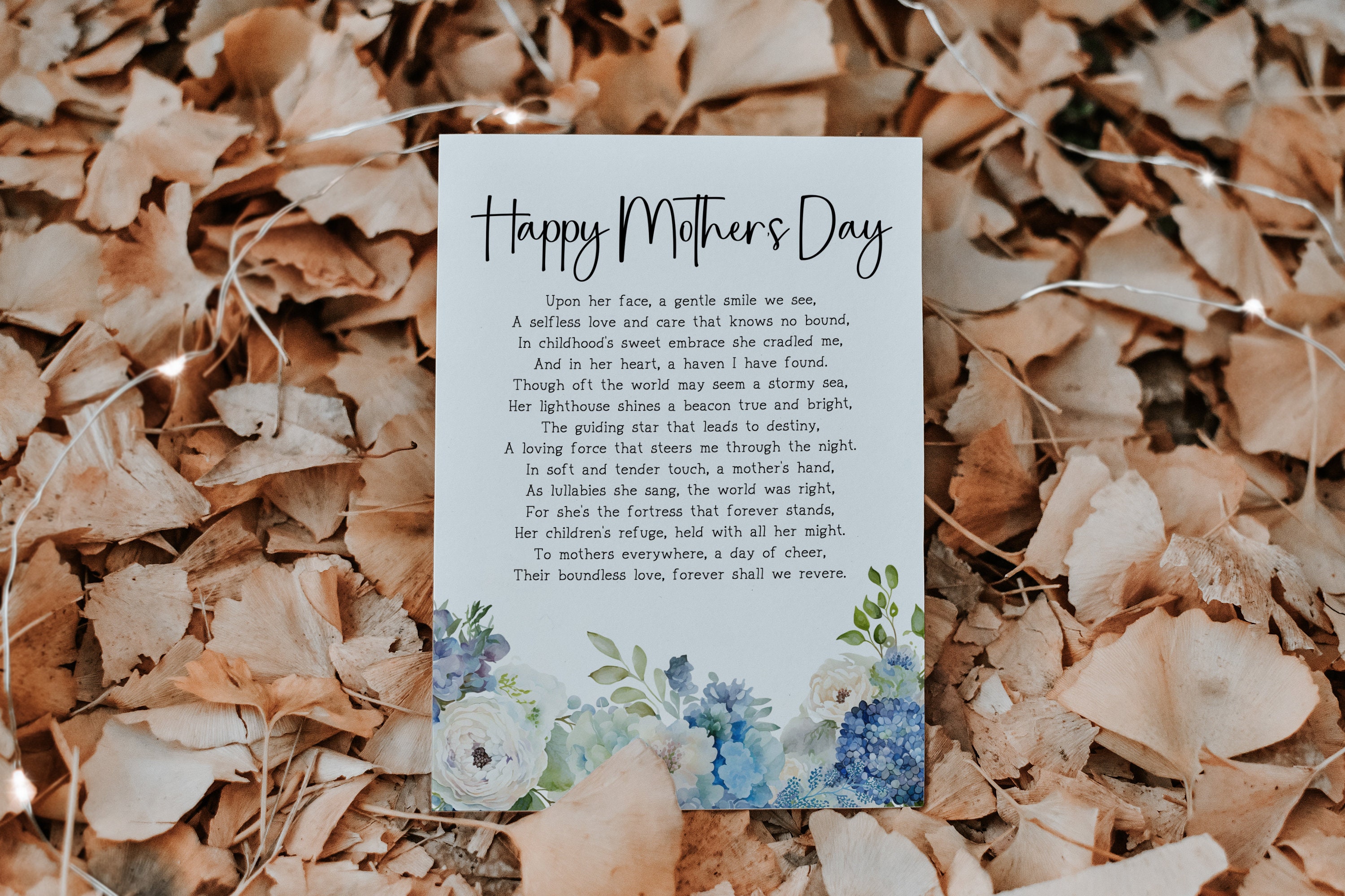 Mother's Day Poem Card Printable Mother's Day Floral Card PDF Card for ...