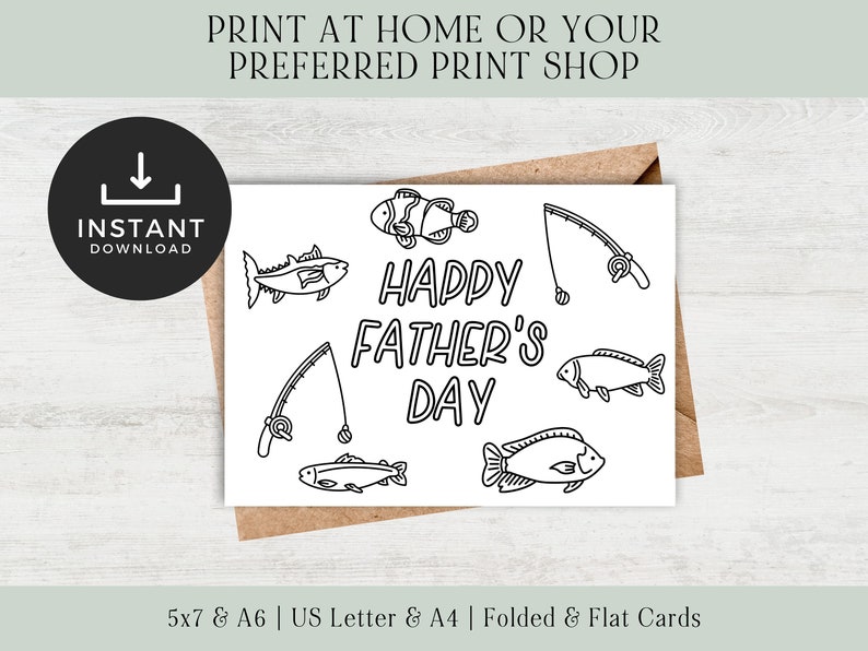 Father's Day Fishing Card to Color in | Printable Fathers Day Card to ...