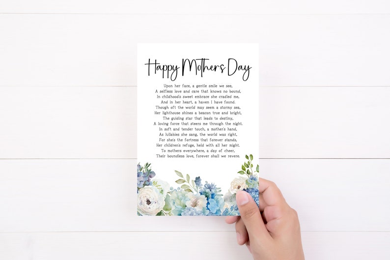 Mother's Day Poem Card | Printable Mother's Day Floral Card PDF | Card ...
