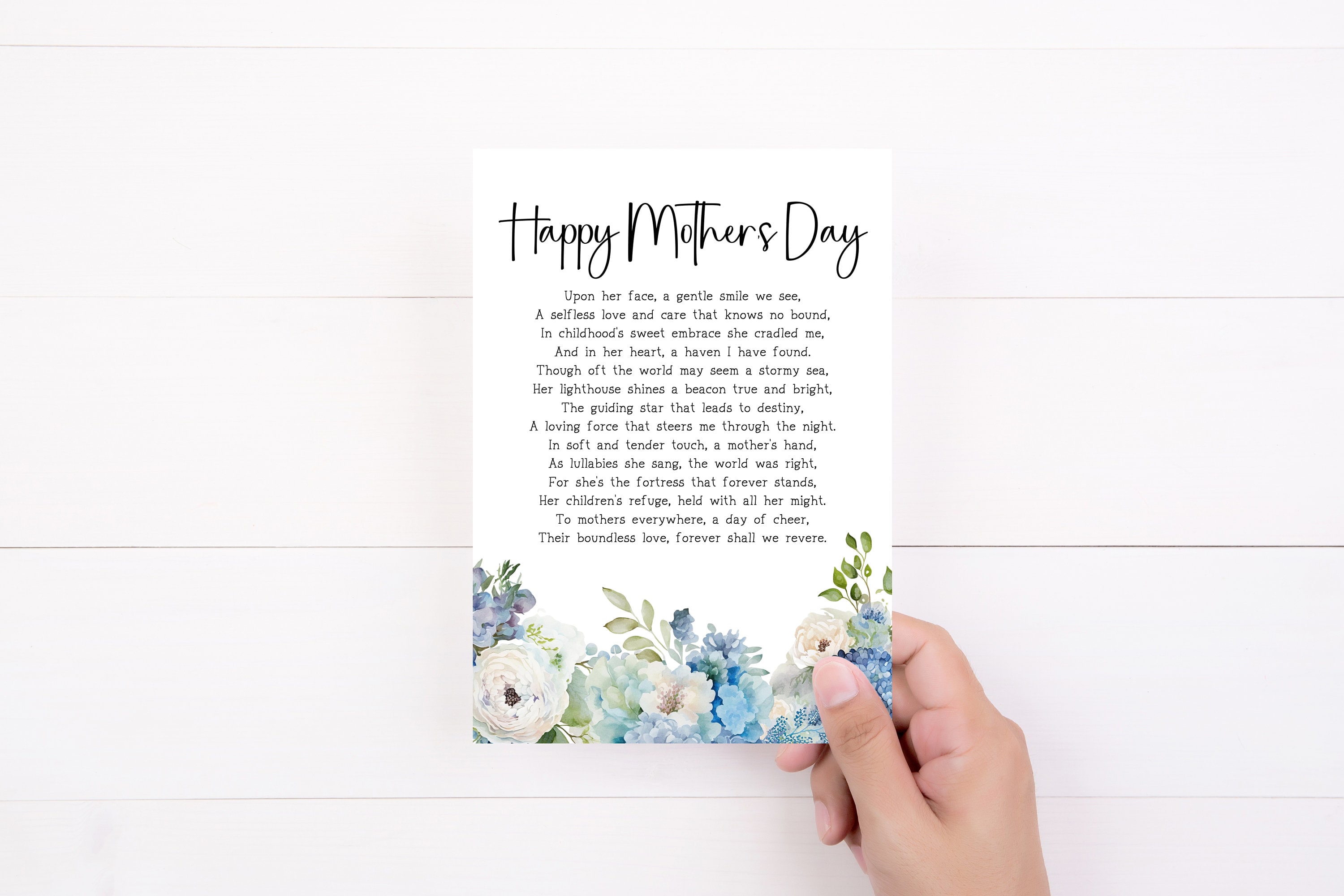 Mother's Day Poem Card | Printable Mother's Day Floral Card PDF | Card ...