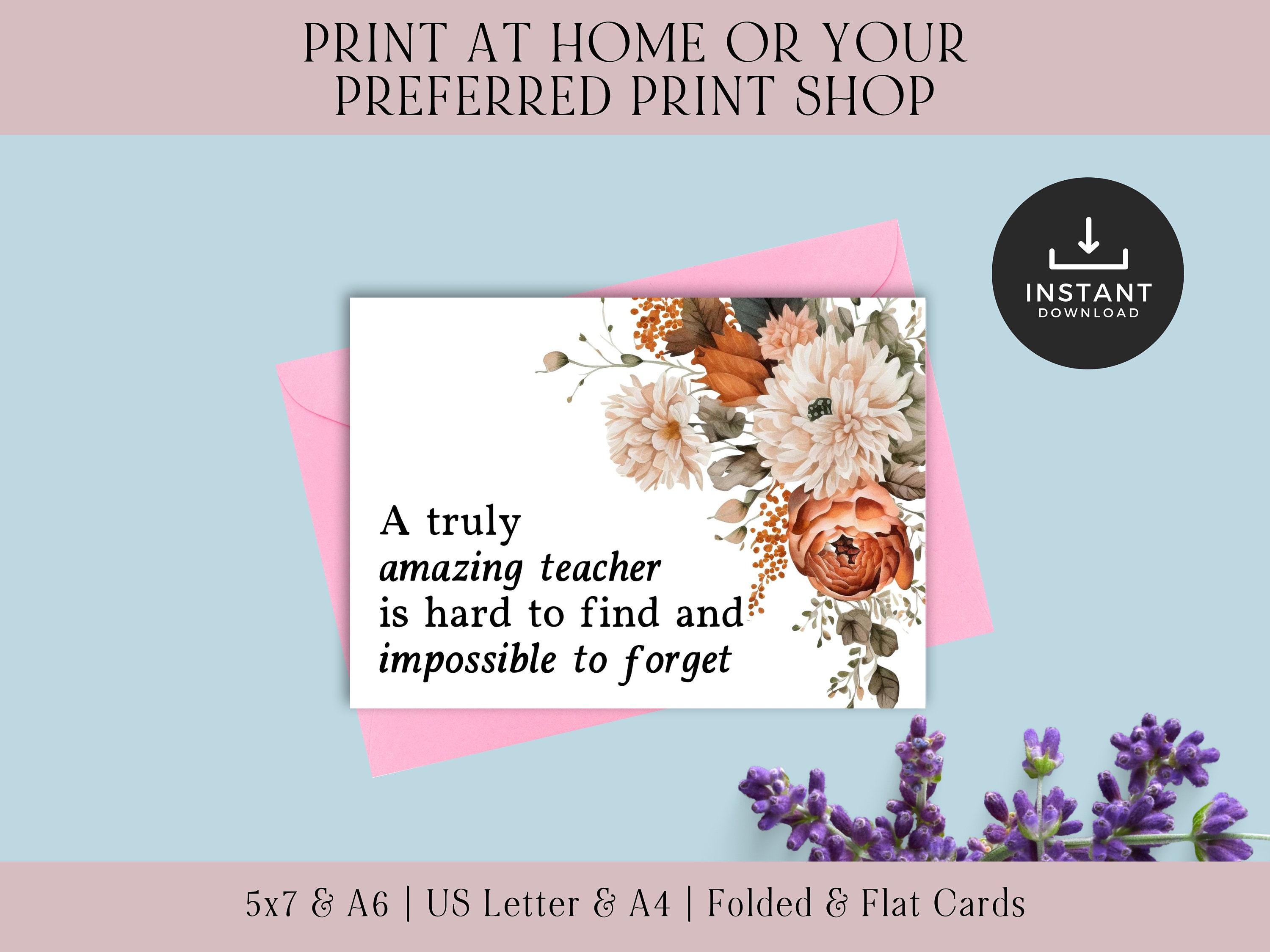 Thank You Teacher Card Boho | Printable Gift for Teacher | Teacher ...