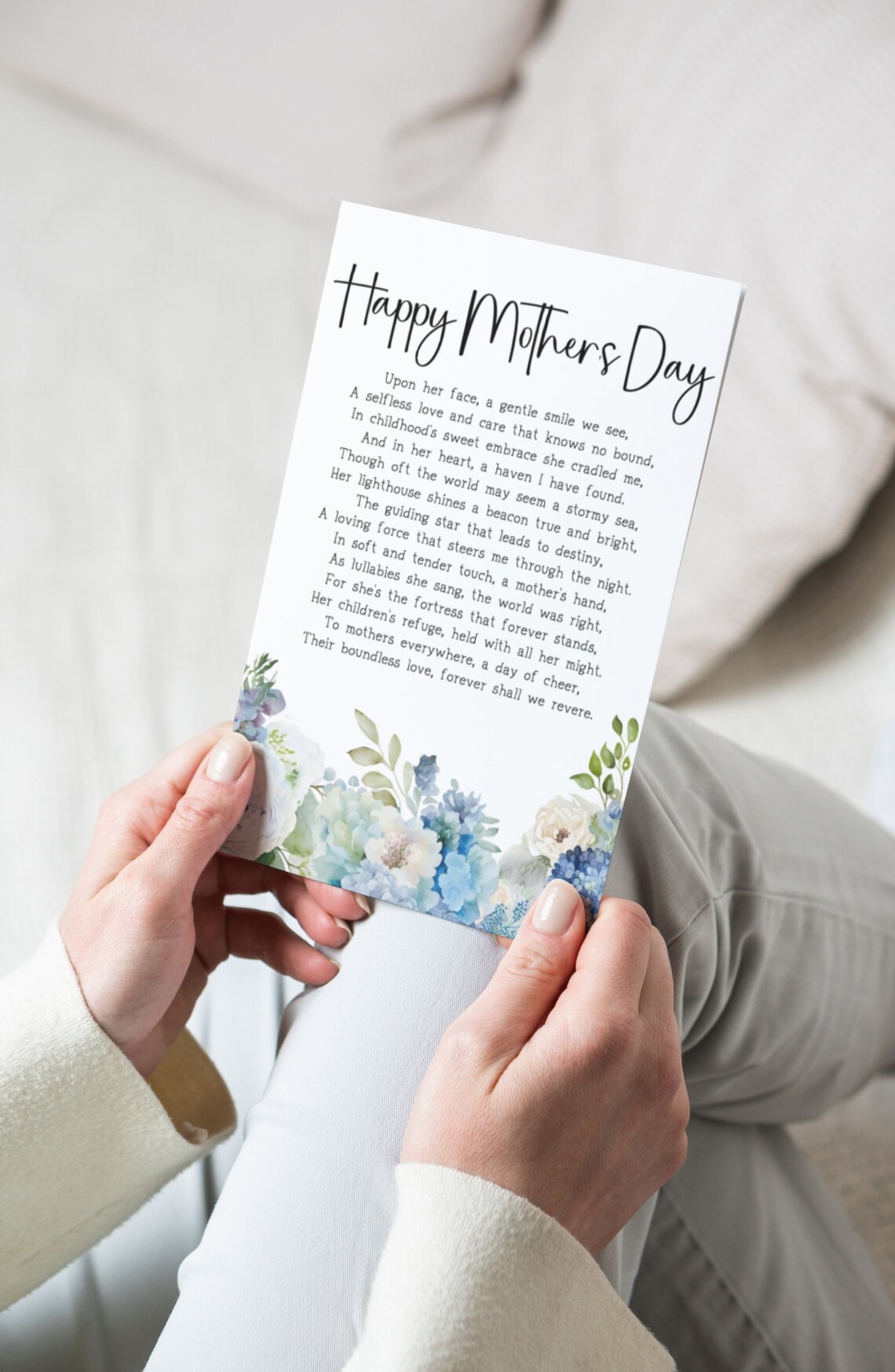 Mother's Day Poem Card Printable Mother's Day Floral Card PDF Card for ...