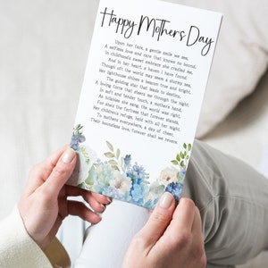Mother's Day Poem Card | Printable Mother's Day Floral Card PDF | Card ...