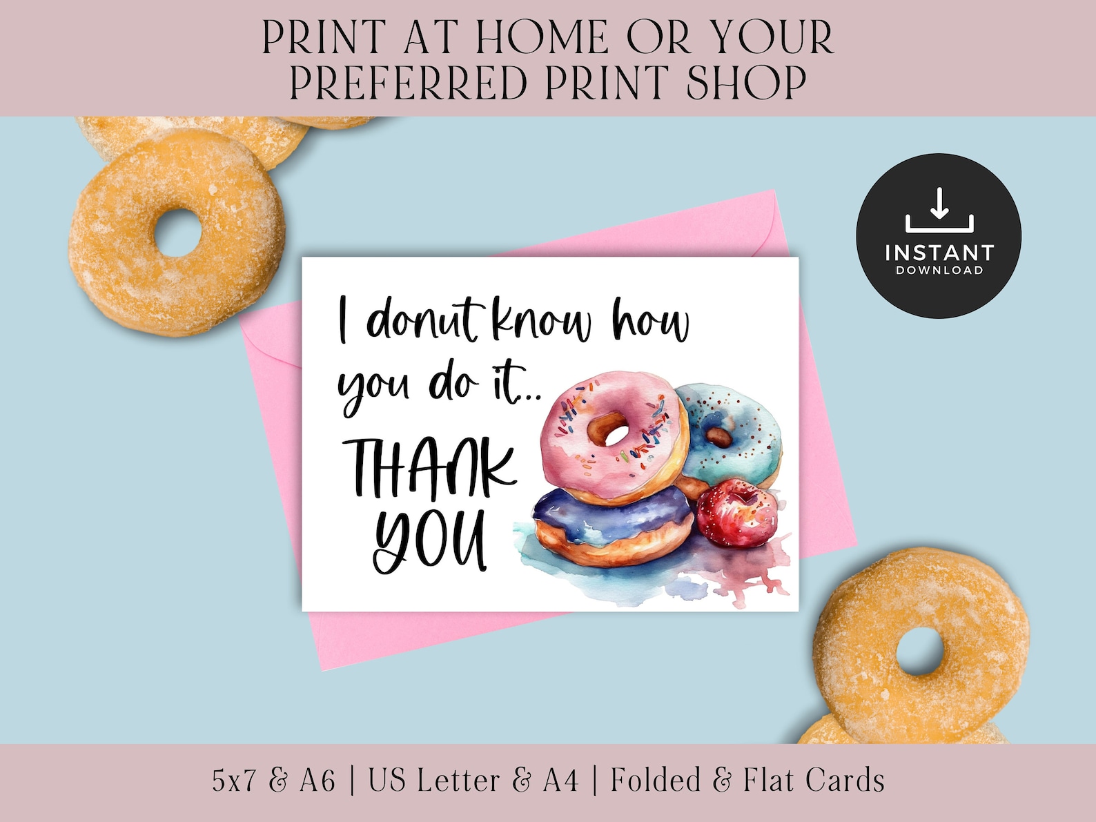 Funny Thank You Card Printable | Donut Thank You Card | Printable Thank ...