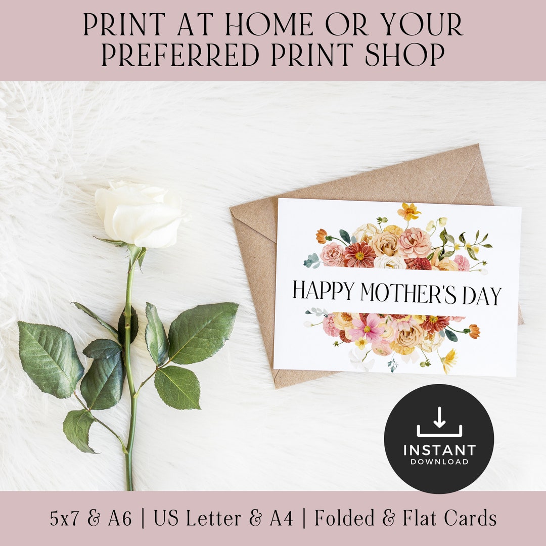 Happy Mother's Day Card Printable Flower Printable Mother's Day Card ...