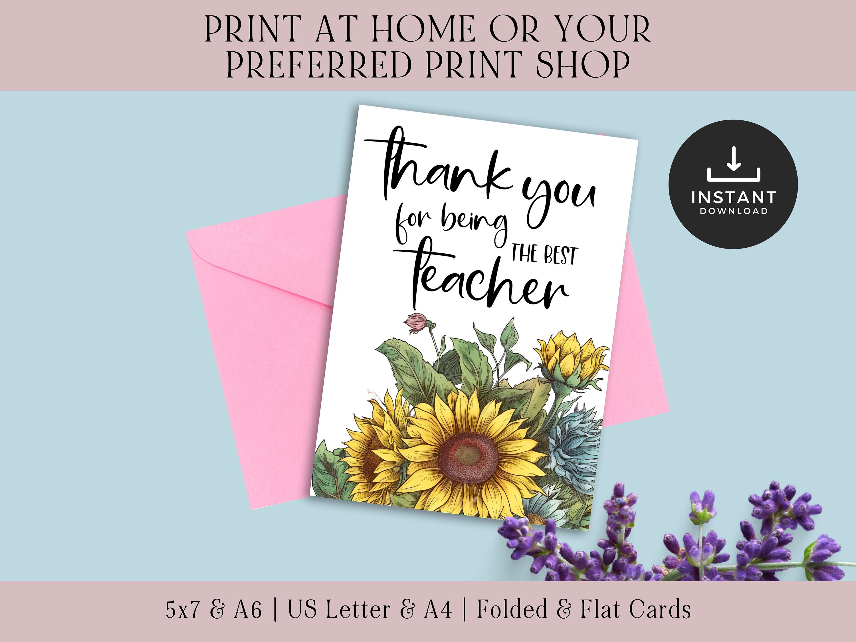 Teachers Day Card Sunflowers | Printable Card for Teacher | Teachers ...