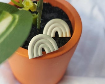 Boho Neutral Rainbow Stud Earrings / Polymer Clay Rainbow Arch Studs / Terra Cotta Red, Gold ...