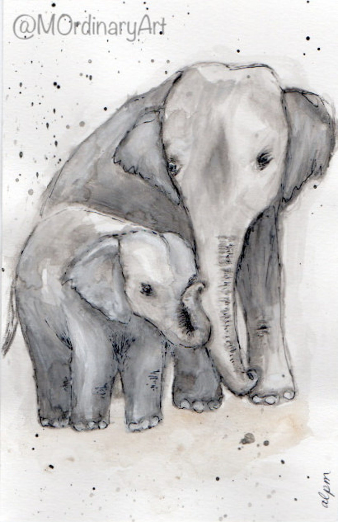 Original Watercolour Painting Print, Watercolor, Elephant, Mother ...