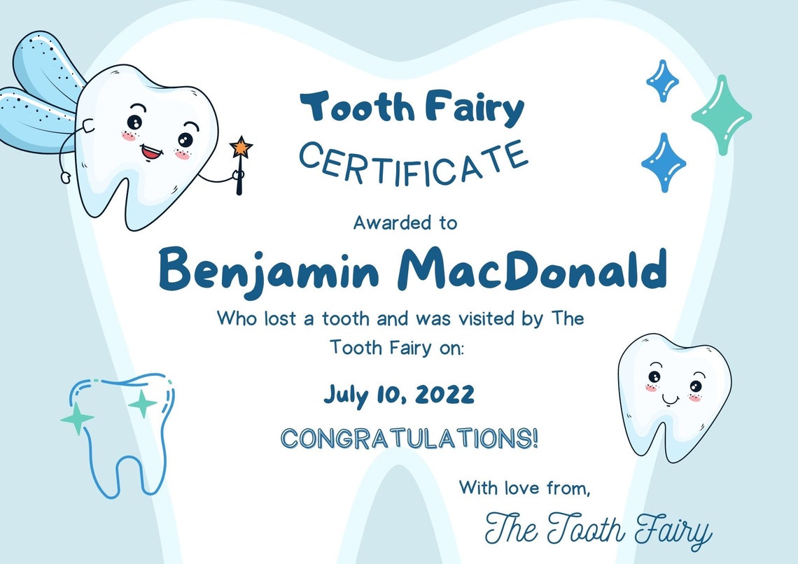 Tooth Fairy Certificate - Etsy