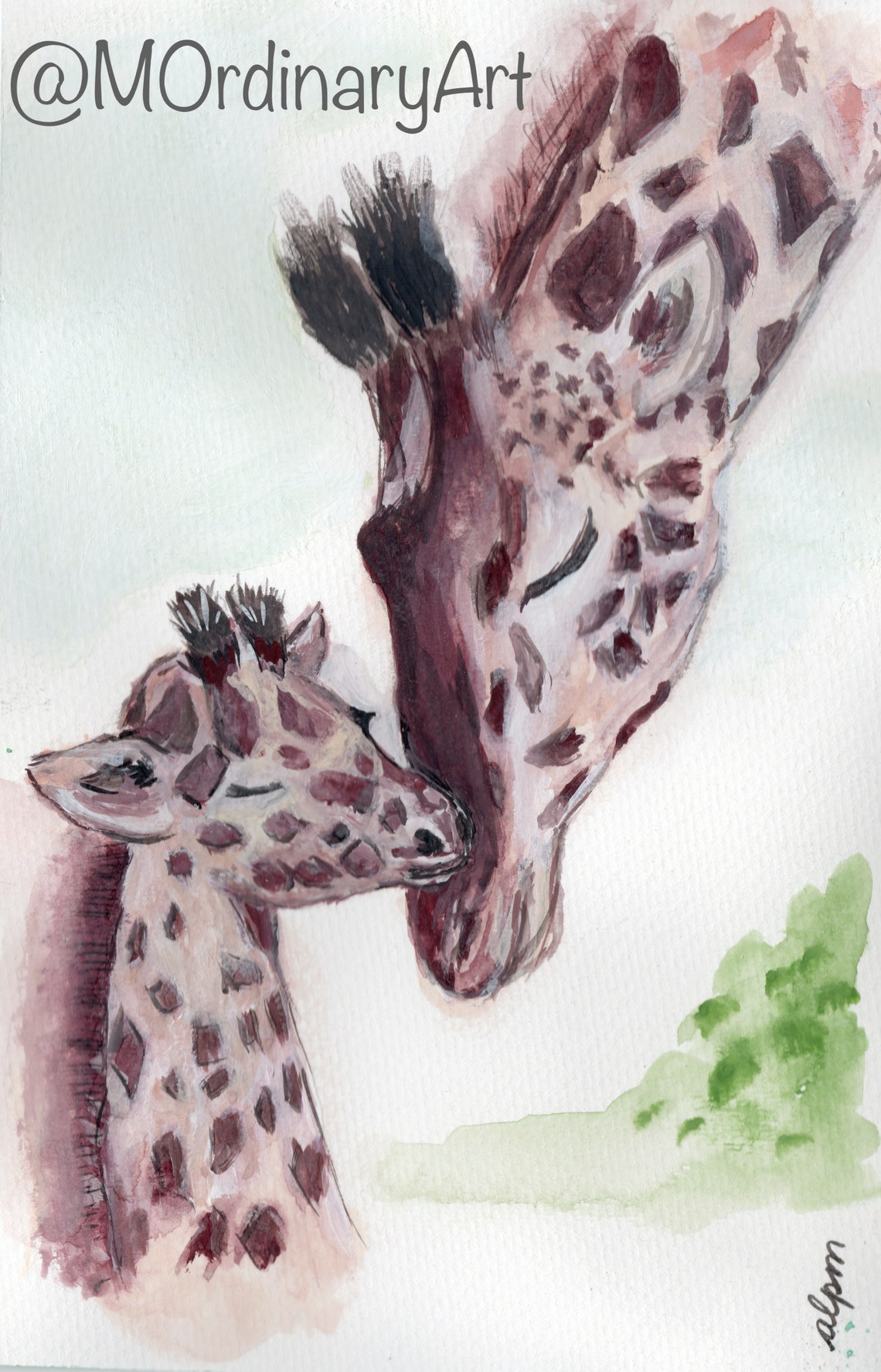 Original Watercolour Painting Print, Watercolor, Giraffes, Baby Giraffe ...