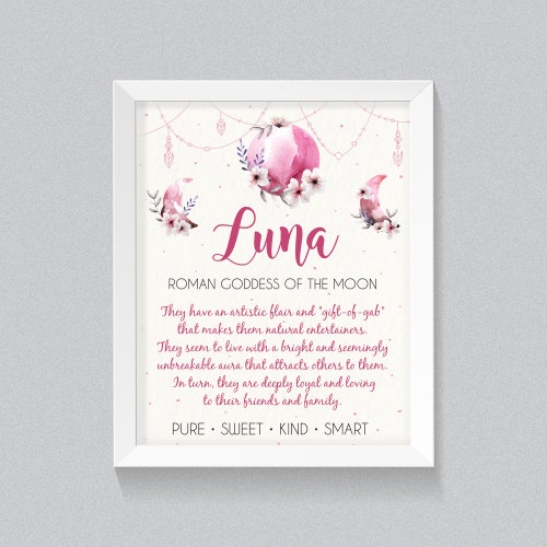 Luna Name Meaning Digital Artwork Baby Name Meaning Sign - Etsy
