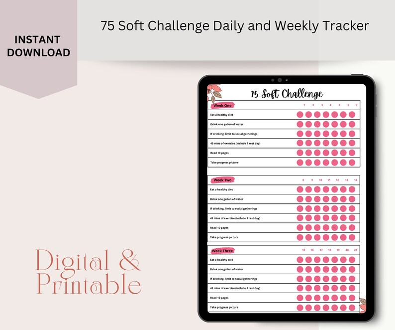 75 Soft Challenge Daily Tracker Healthy Habit Tracker Easy Version of ...