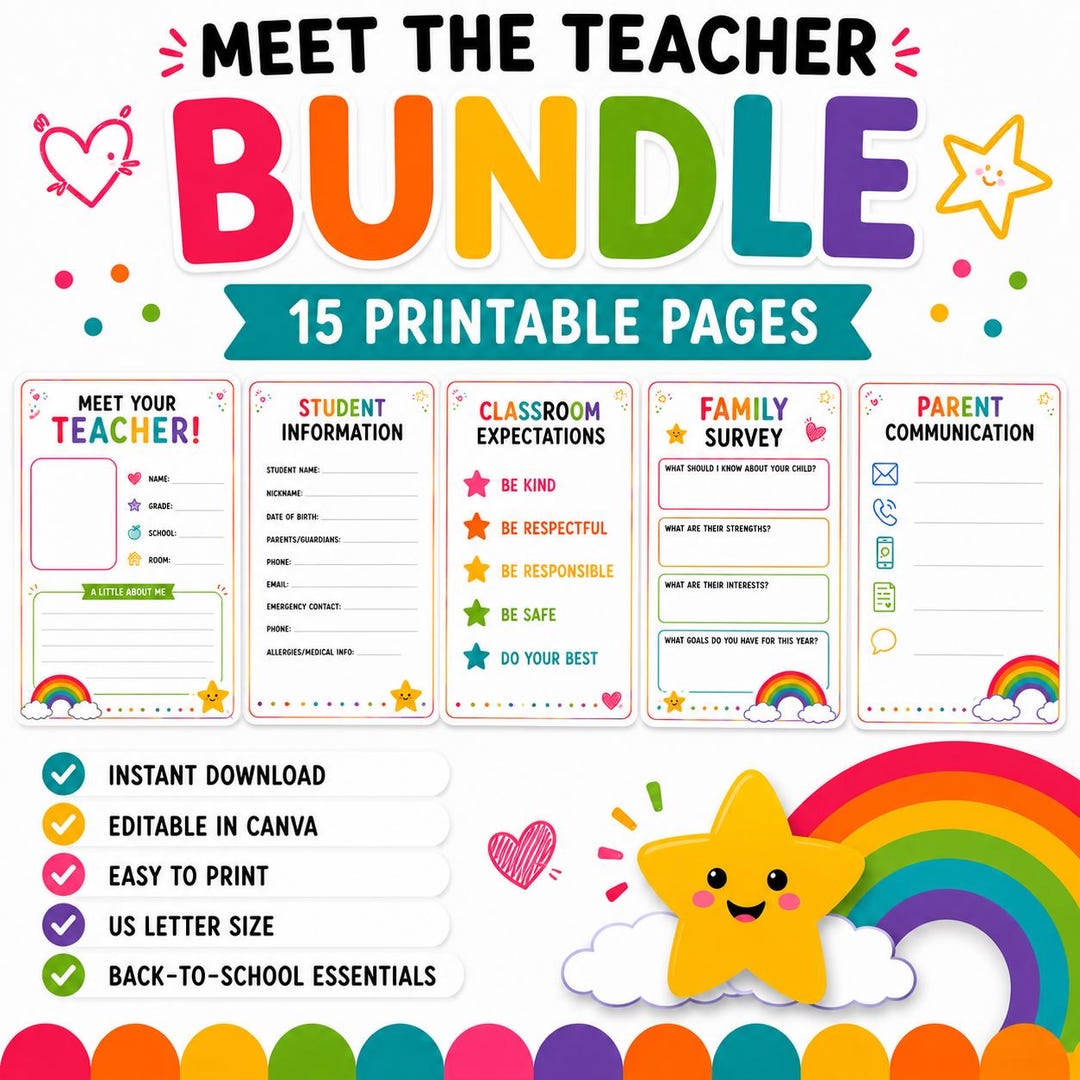 Meet the Teacher Bundle Printable | Back to School Teacher Forms | Open ...