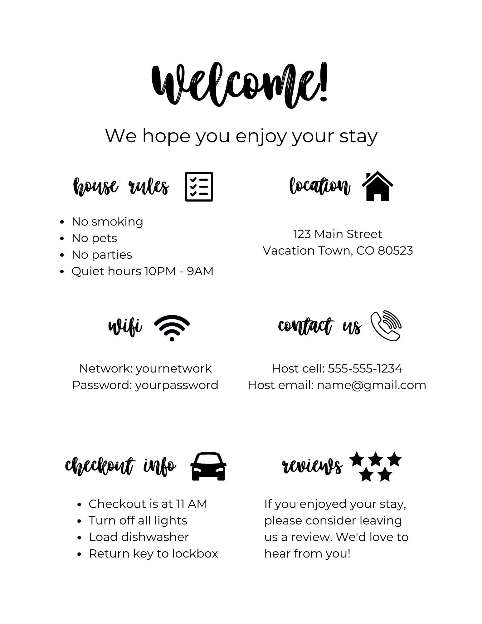 Airbnb VRBO Welcome Sign Printable Welcome Guest Arrival PDF Short Term ...