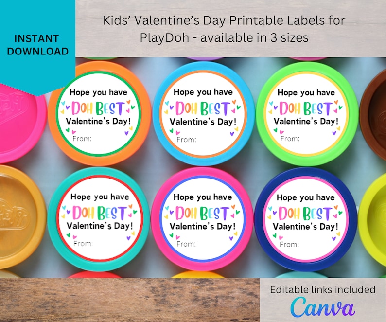 Kid's Printable Valentine's Day Labels for Playdoh | Play Doh Valentine ...