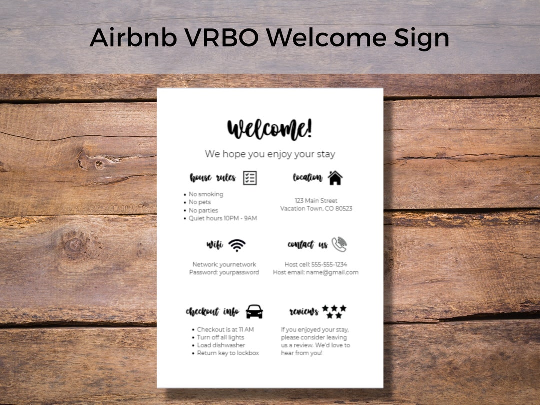 Airbnb VRBO Welcome Sign | Printable Welcome Guest Arrival PDF | Short ...