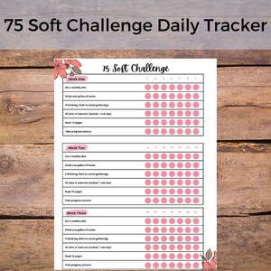 75 Soft Challenge Daily Tracker Healthy Habit Tracker Easy - Etsy