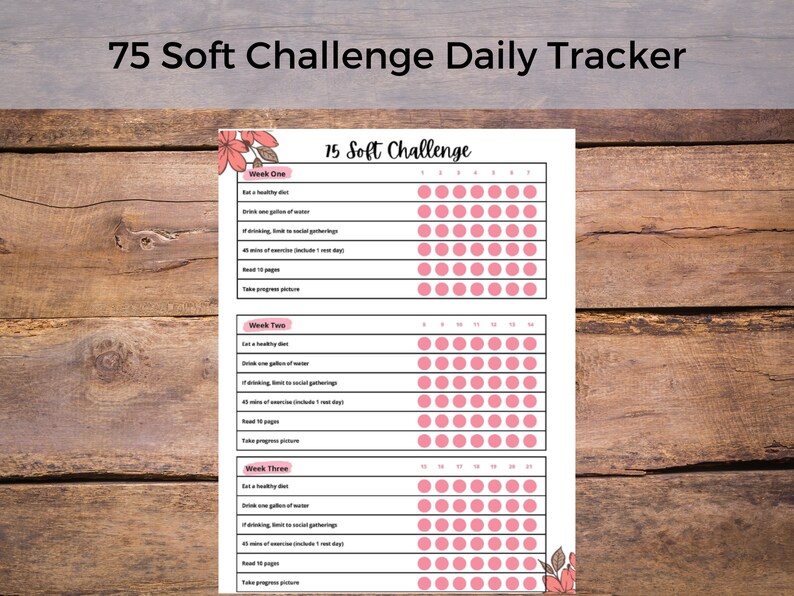 75 Soft Challenge Daily Tracker Healthy Habit Tracker Easy - Etsy