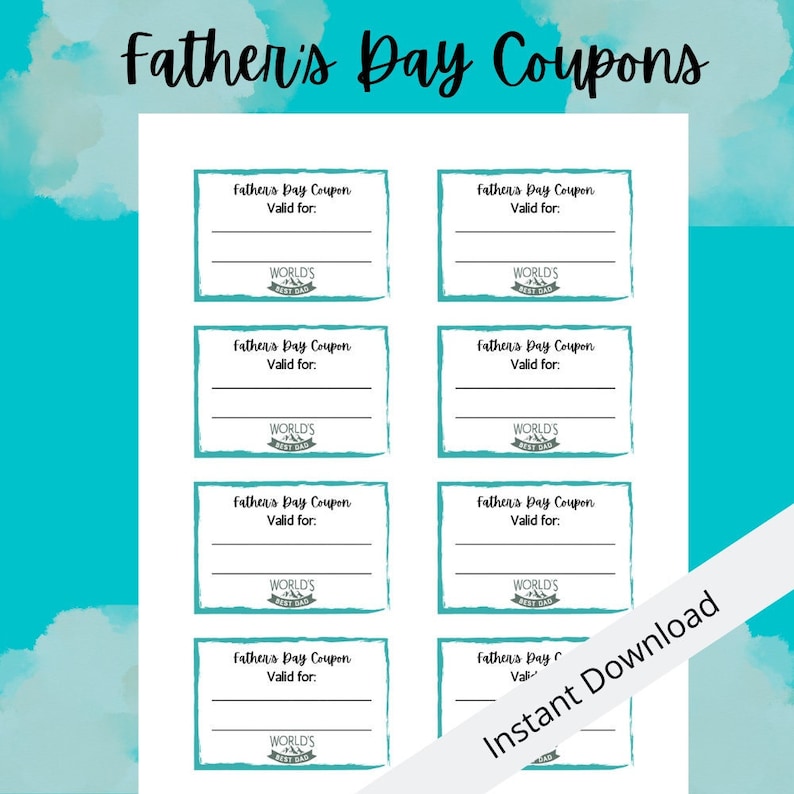 Father's Day Coupons, Father's Day Gift, Printable Coupons for Dad, Dad ...