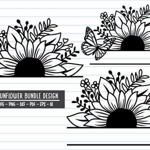 Sunflower Split Monogram SVG Bundle: Floral Clipart (digital File) - Etsy