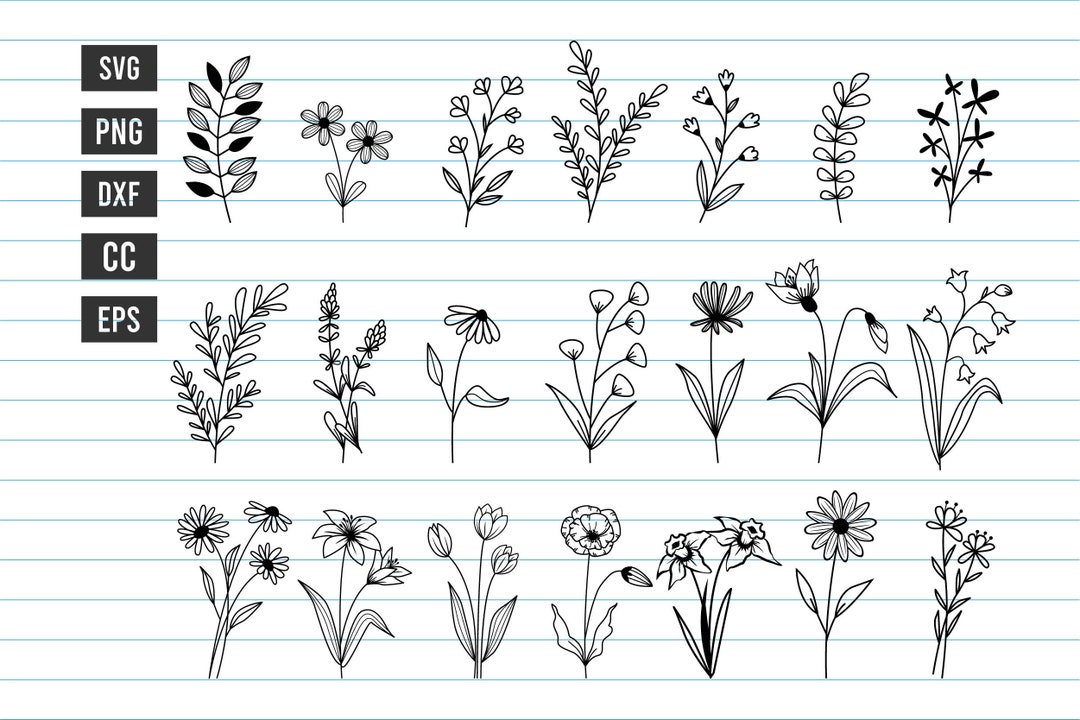 Flower Svg, Wildflower Svg, Flower and Leaf Botanital Element Svg ...