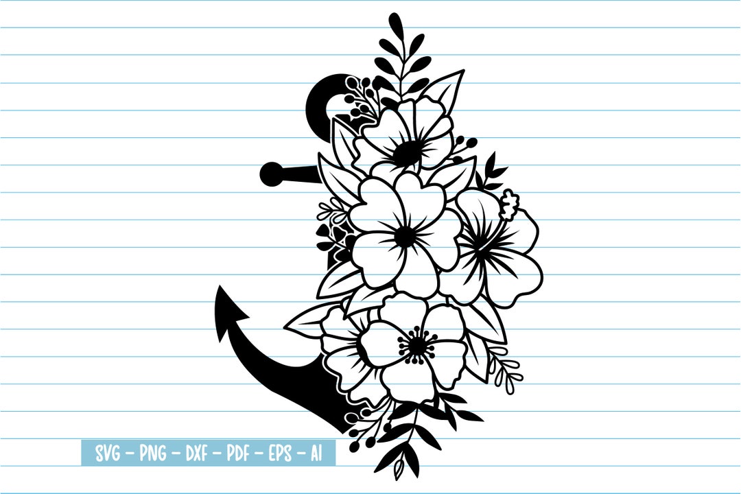 Flower Anchor Svg, Ancher With Flowers, Flower Svg, Floral Anchor SVG ...