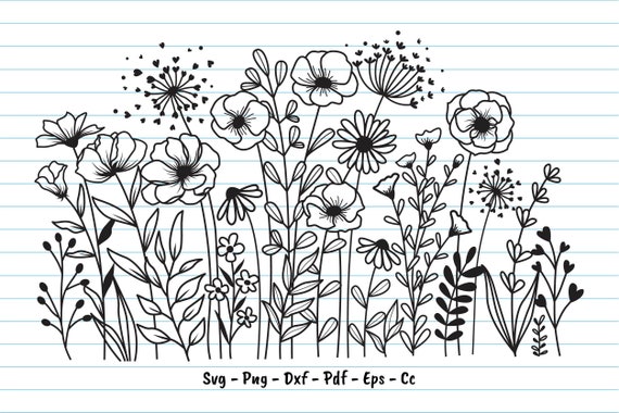 Flower Svg Wildflower Svg Hand Drawn Blooming Wildflower - Etsy