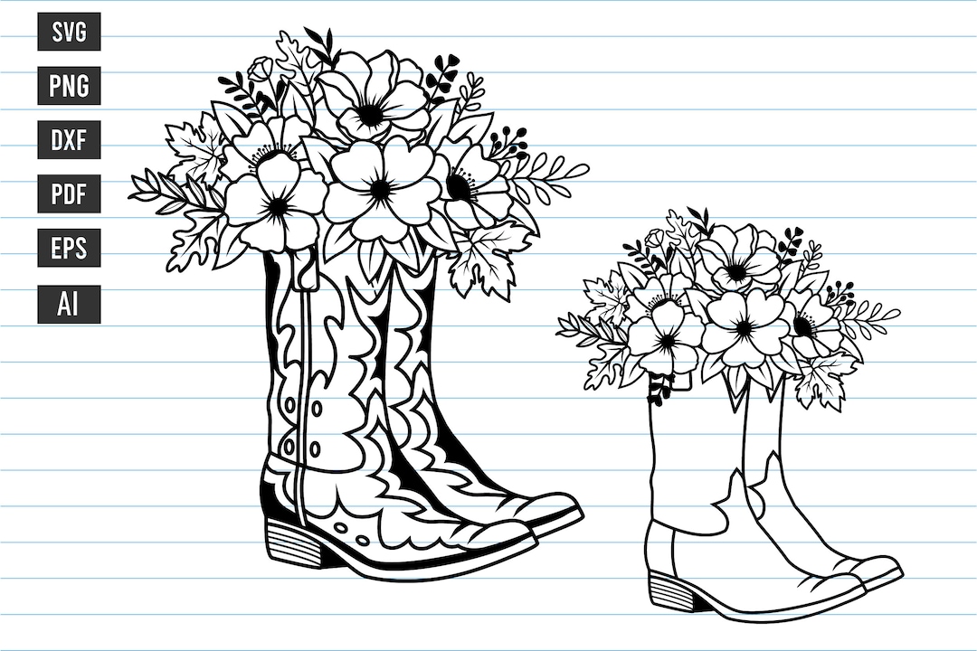 Cowboy Boots With Flower Svg, Cowboy Boots Svg, Floral Boots Svg ...