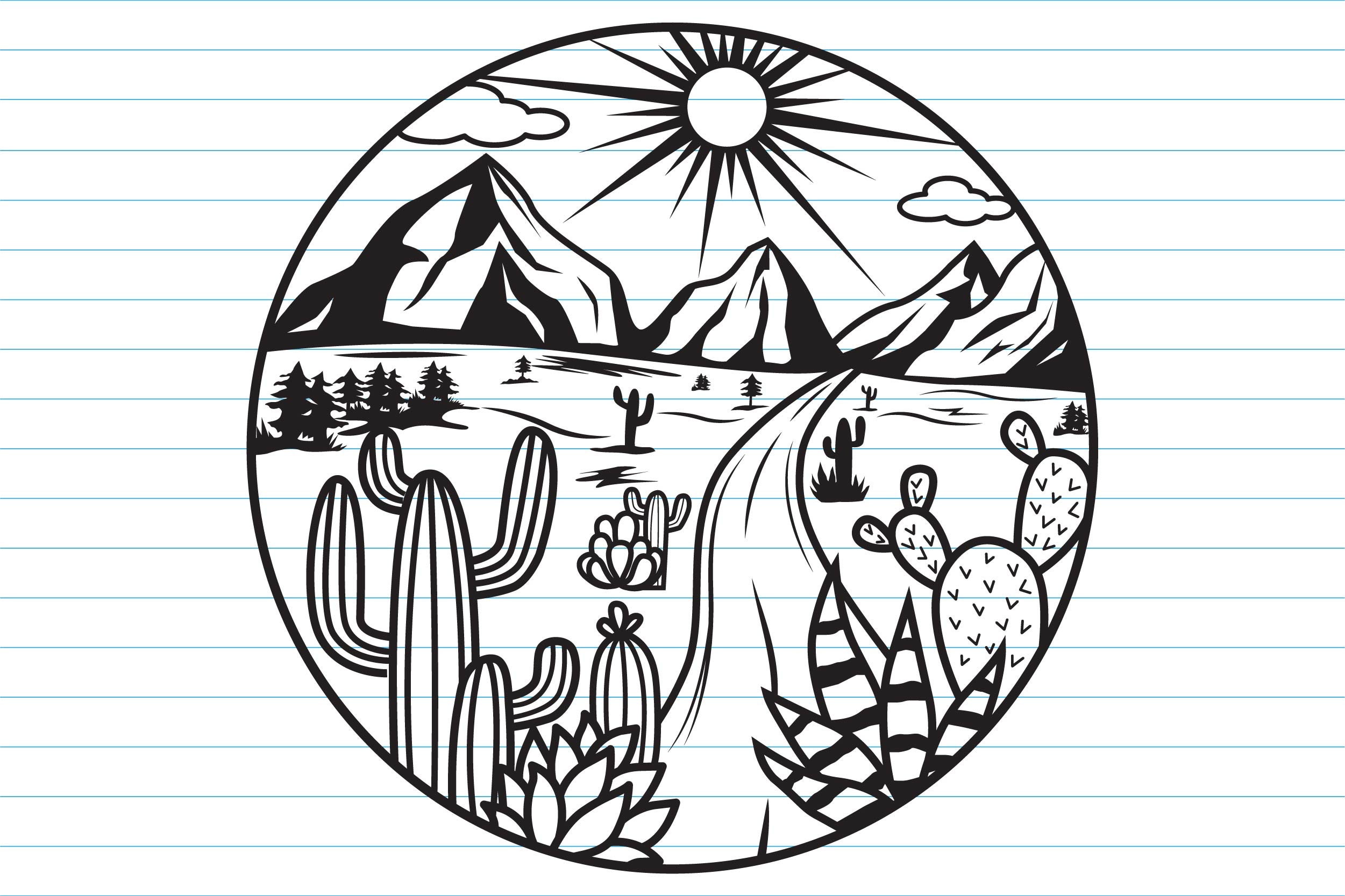 Cactus Svg Succulent Svg Round Landscape With Cactus Sun and - Etsy