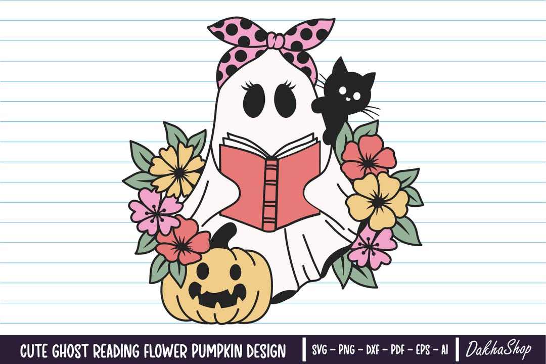 Cute Ghost Reading Book Svg, Png Files, Ghost Svg, Spooky Season Svg ...