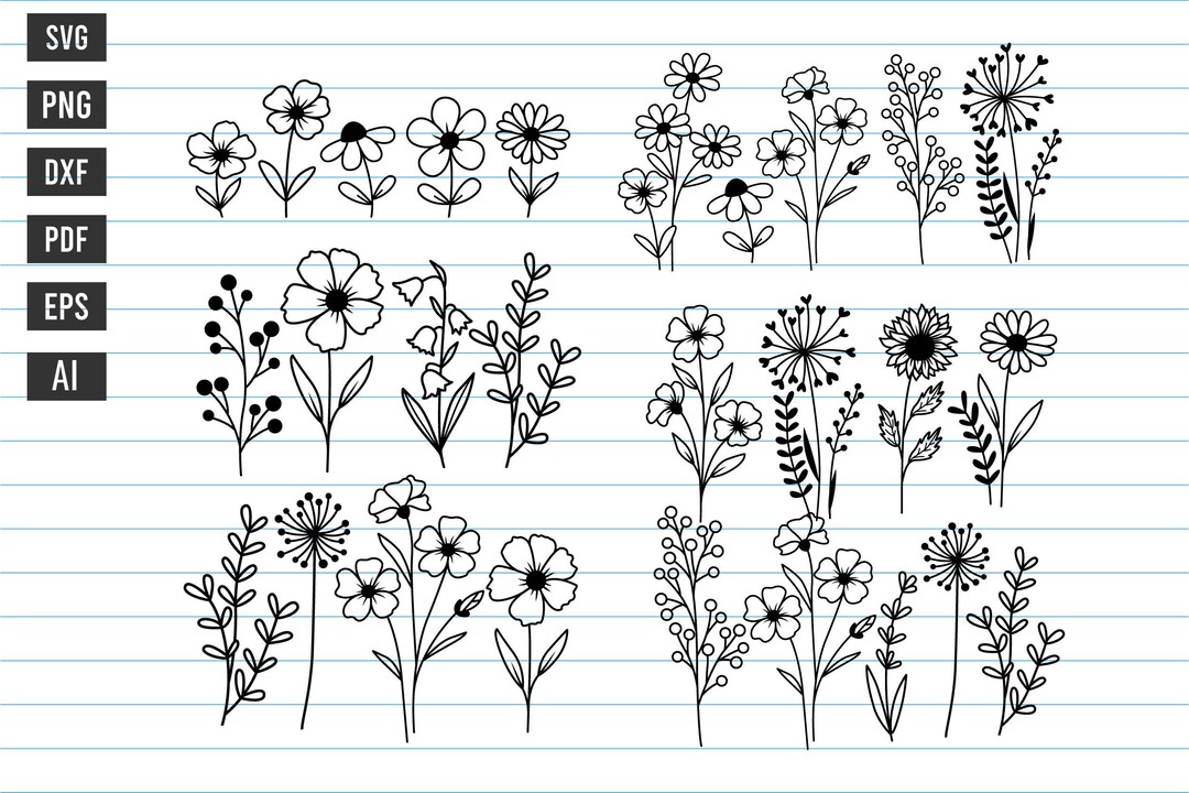 Wildflower Svg Bundle, Hand Drawn Floral Cut Files (digital Download ...