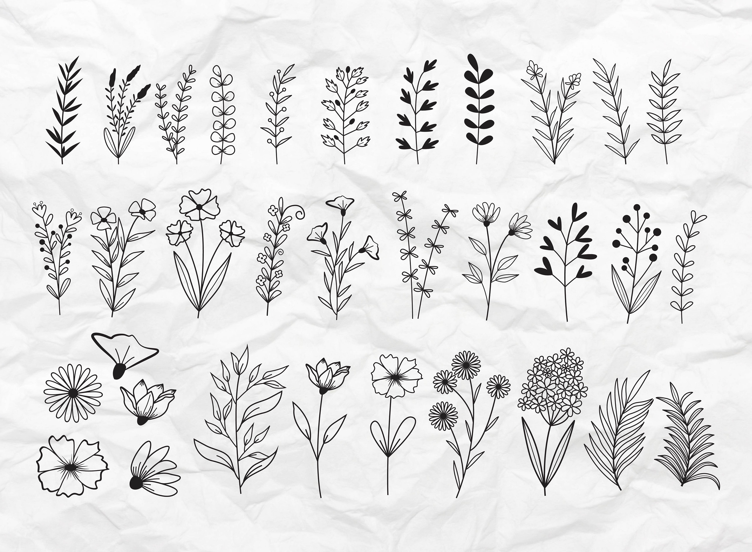 Flower Svg Wildflower Svg Flowers and Leaf Botanital Element - Etsy