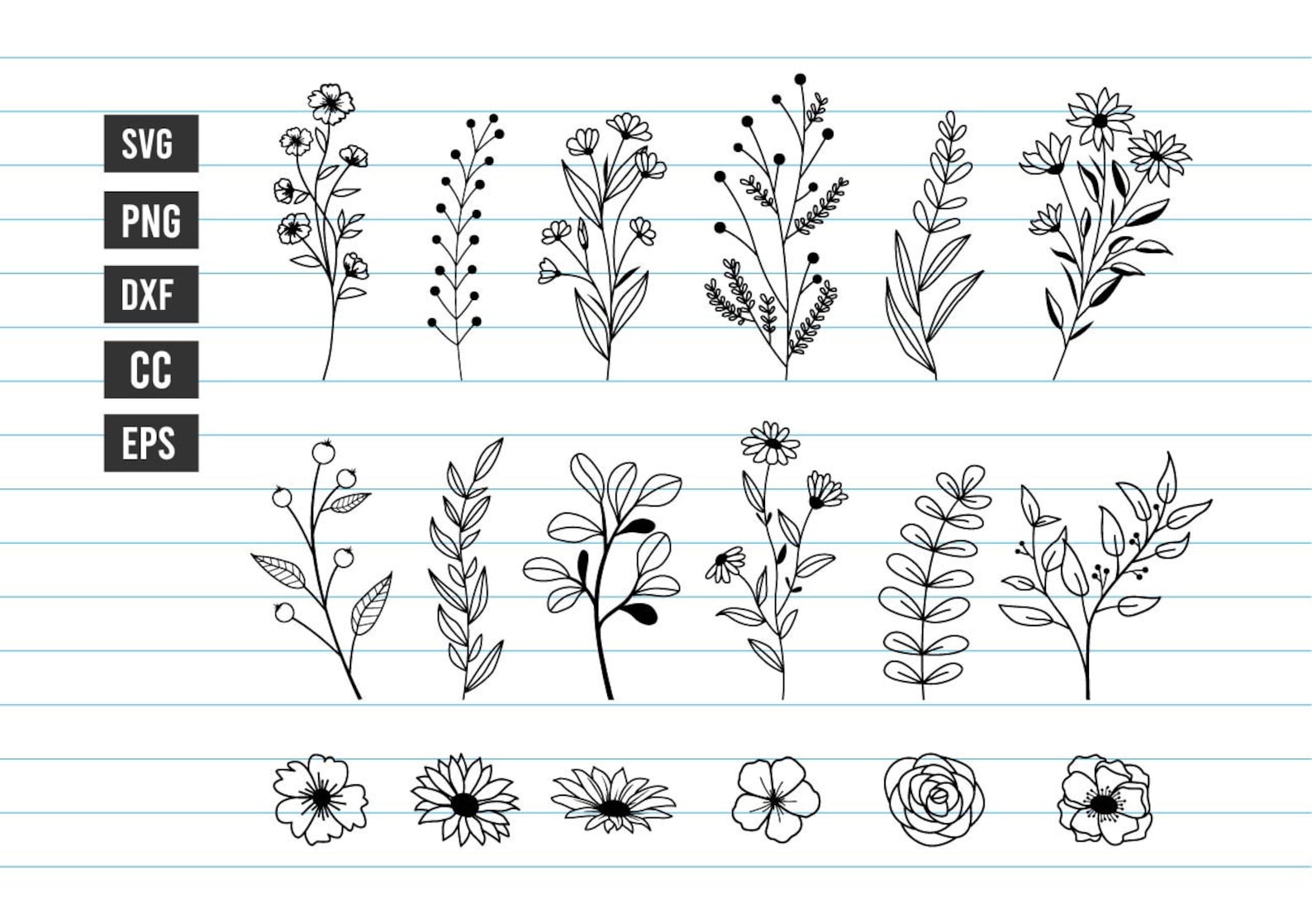 Flower Svg Wild Flower Svg Flower Element Svg Flower Bundle | Etsy