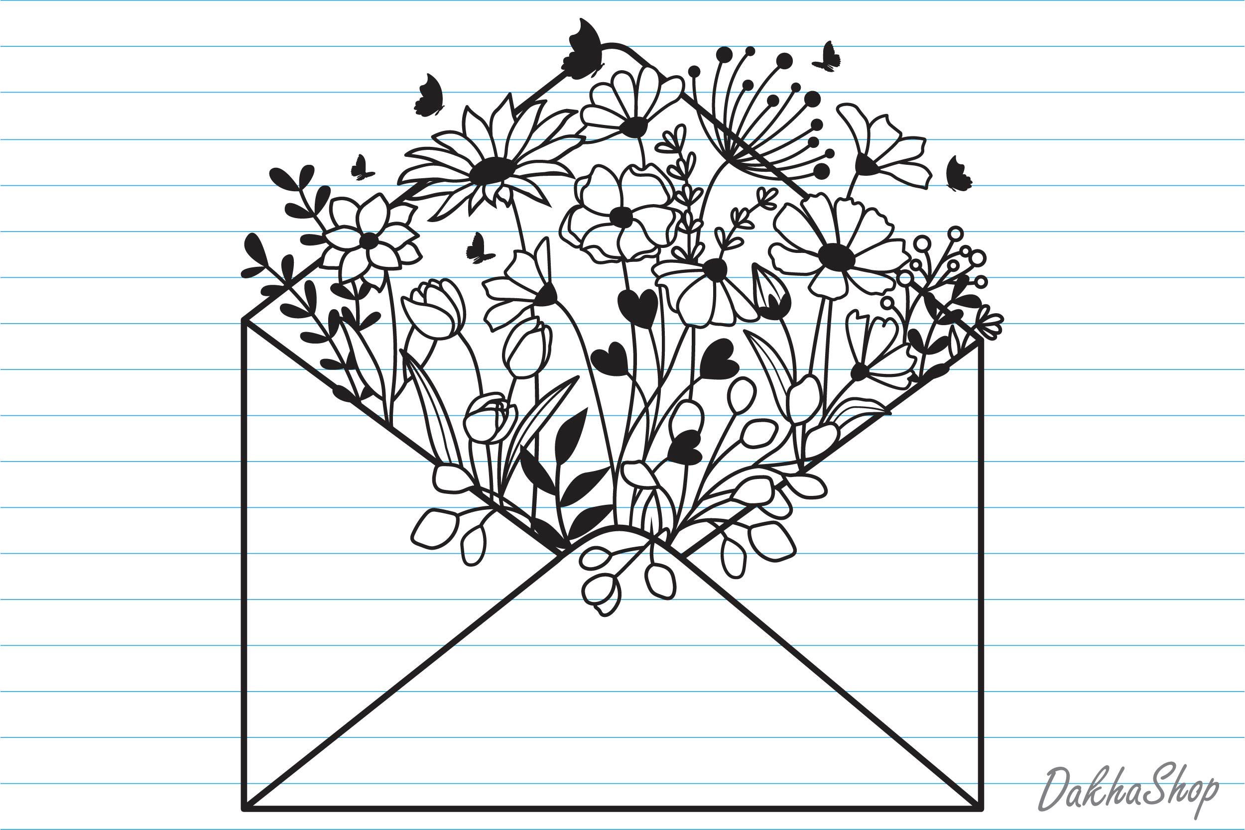 Wildflower Envelope Svg, Flower Svg, Wildflower Svg, Flower Envelope ...