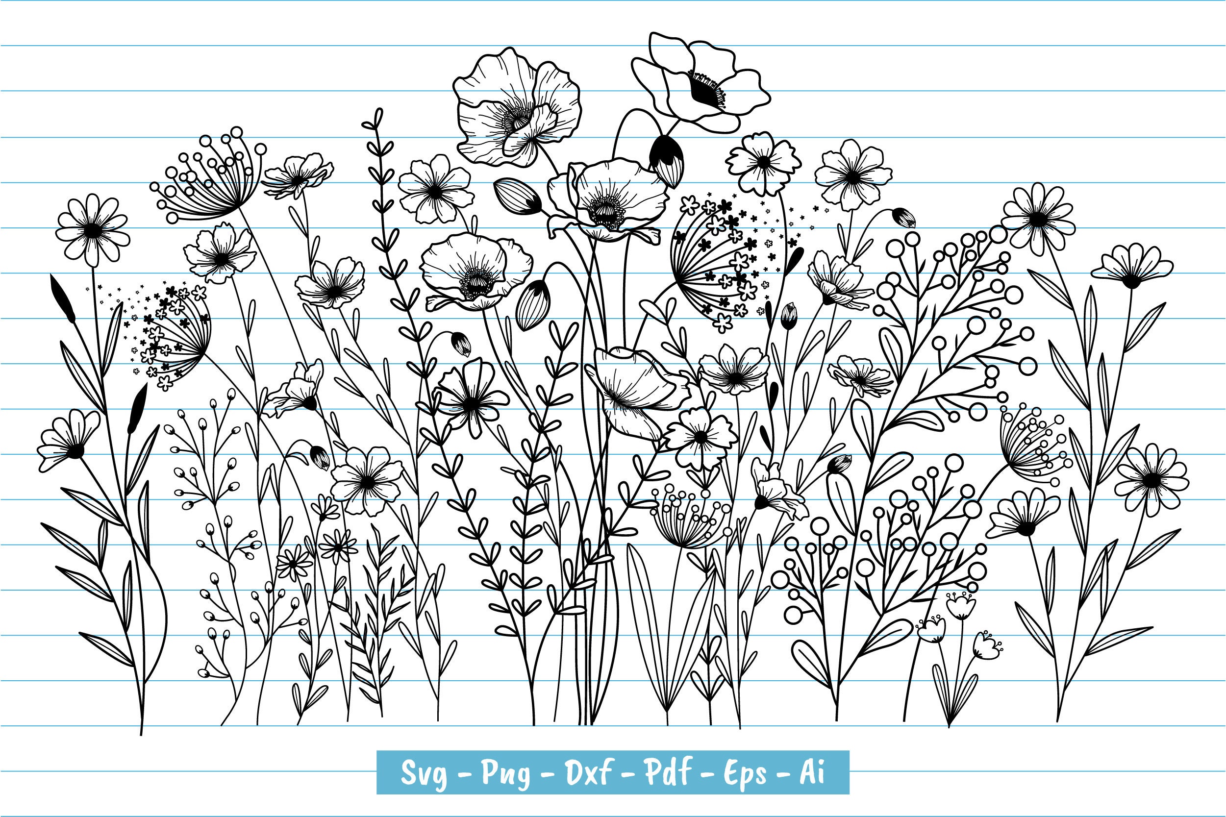 Flower Svg Files Wildflower Svg Flower Meadow Svg Flower - Etsy