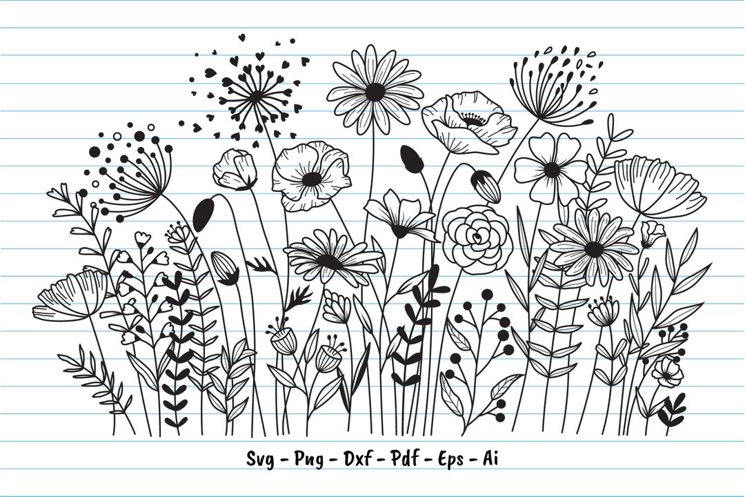 Wildflower Svg Files, Flower Svg, Blooming Wildflowers Svg, Botanical ...